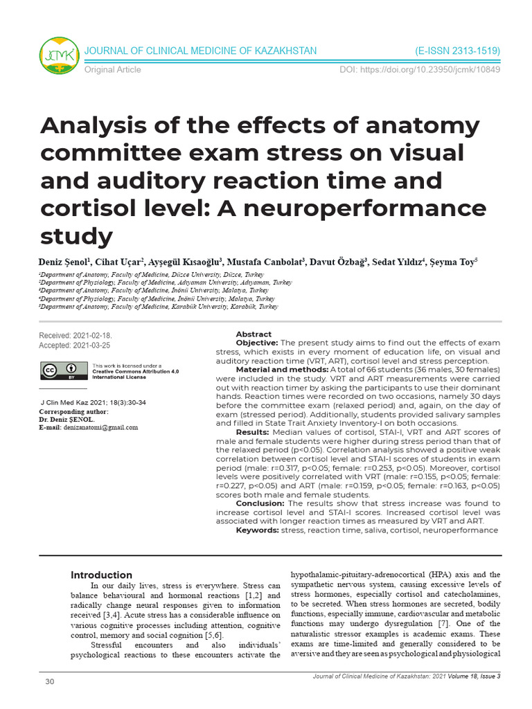 Analysis of The Effects of Anatomy Committee Exam Stress On Visual and Auditory Reaction Time ...