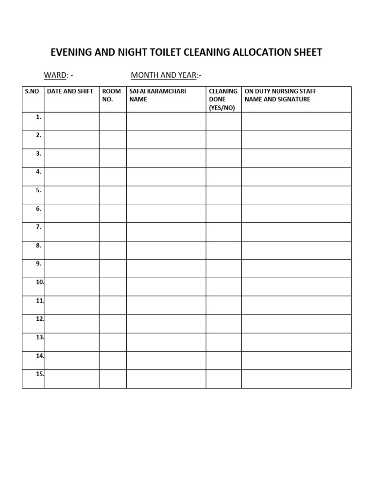 Evening Toilet Cleaning Roster | PDF
