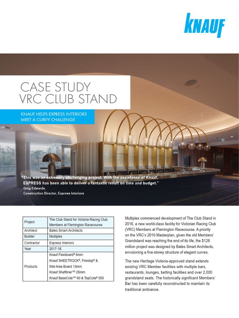 Knauf Flexiboard Case Study VRC Members Stand Flemington Racecourse | PDF