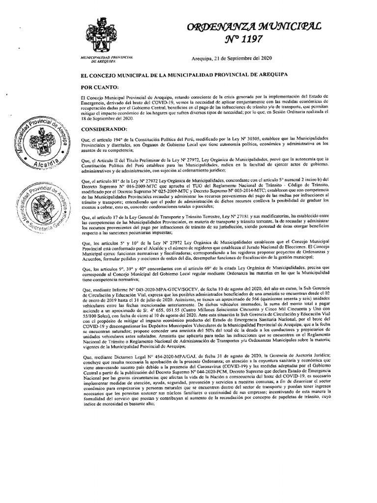 Ordenanza 1197 - 2020 | PDF