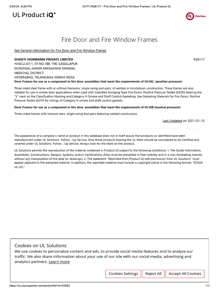 Fire Door and Window Frame Specifications | PDF