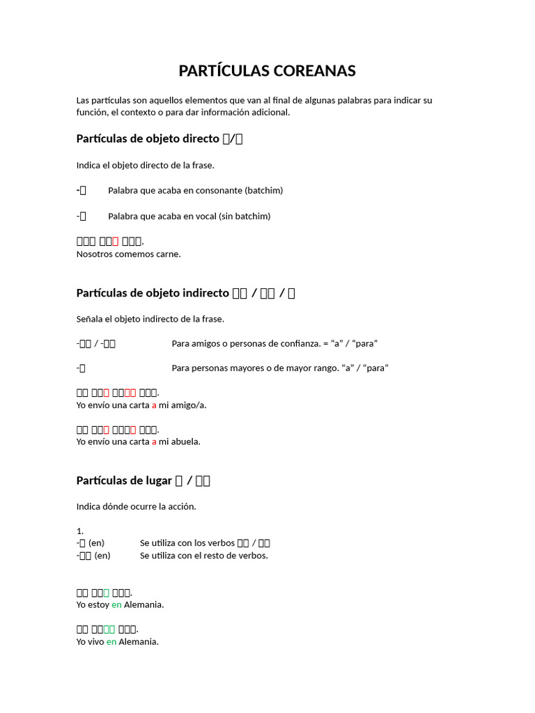 Partículas Coreanas | PDF | Verbo | Objeto (gramática)
