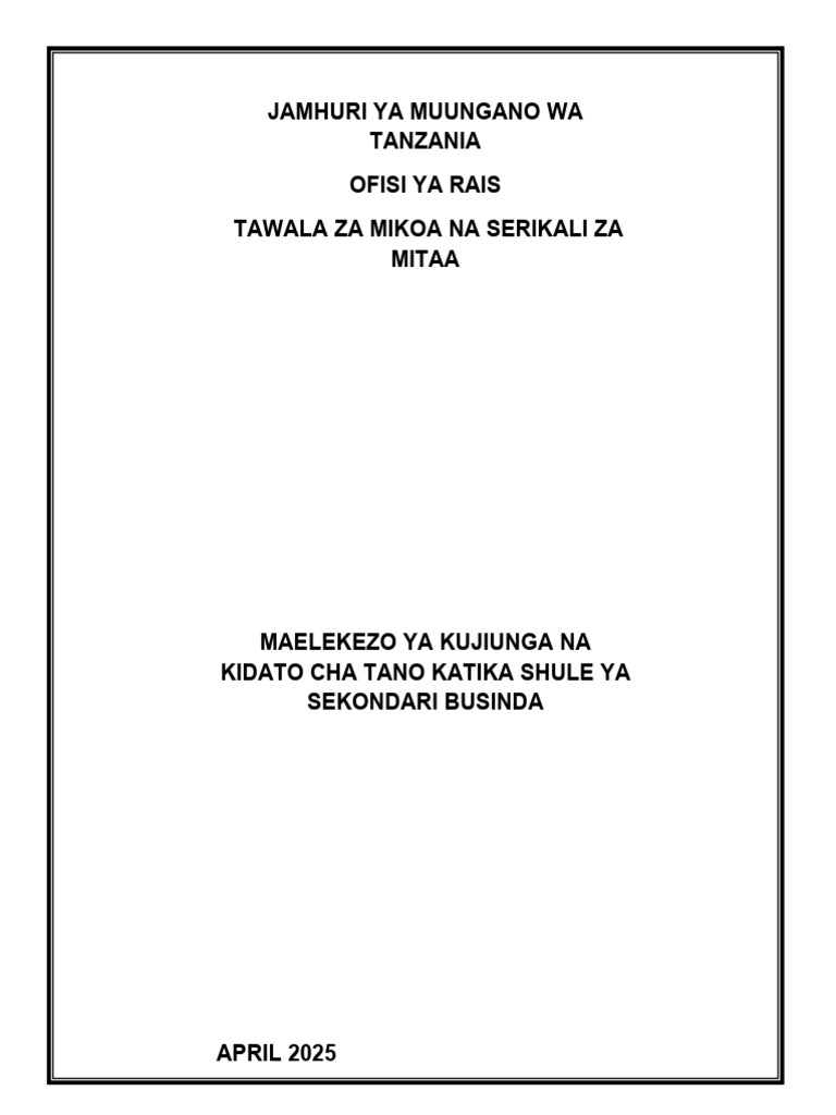 Jamhuri Ya Muungano Wa Tanzania Ofisi Ya Rais Tawala Za Mikoa Na ...