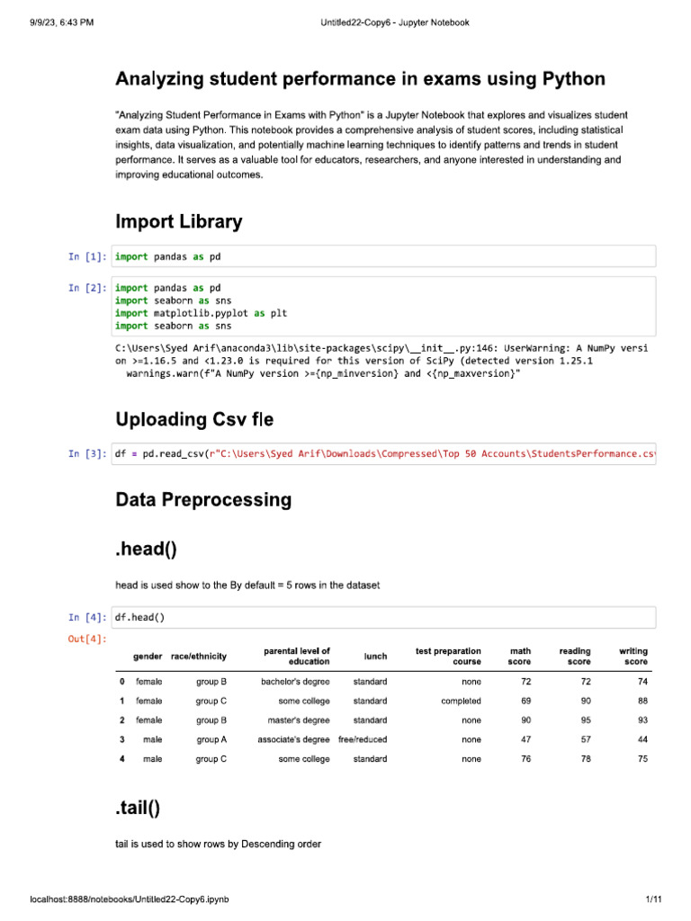 Analyzing Student Performance in Exams Using Python | PDF