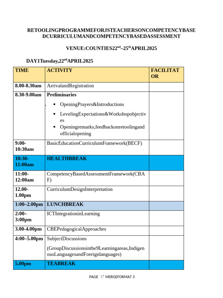 Revised PROGRAMME - FOR JS Teachers Retooling April 2025-1 | PDF