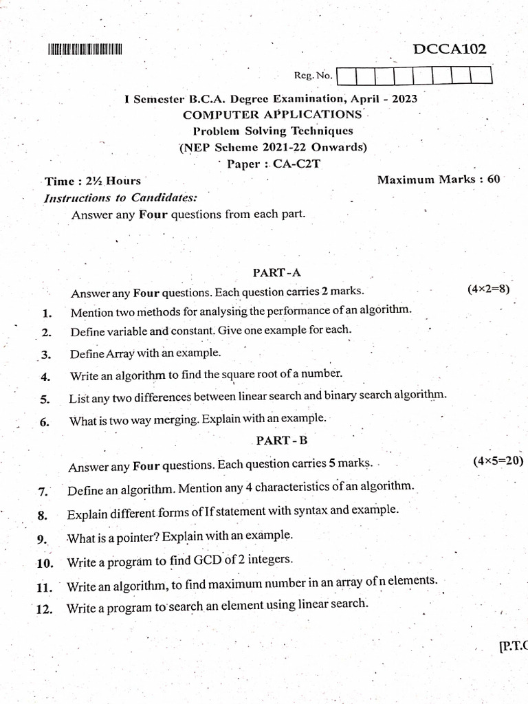 Problem Solving Techniques-1st Sem BCA NEP 2023 | PDF