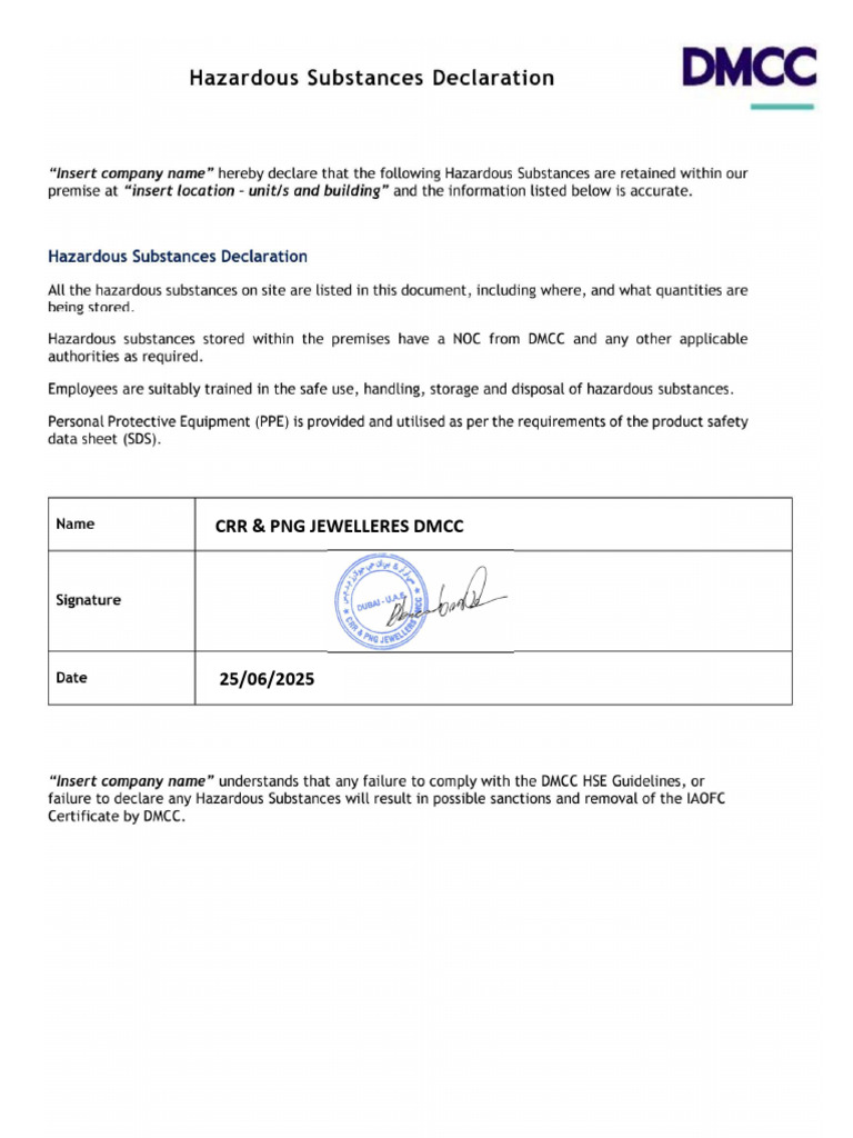Hazardous Substances Declaration and Register - DMCC | PDF