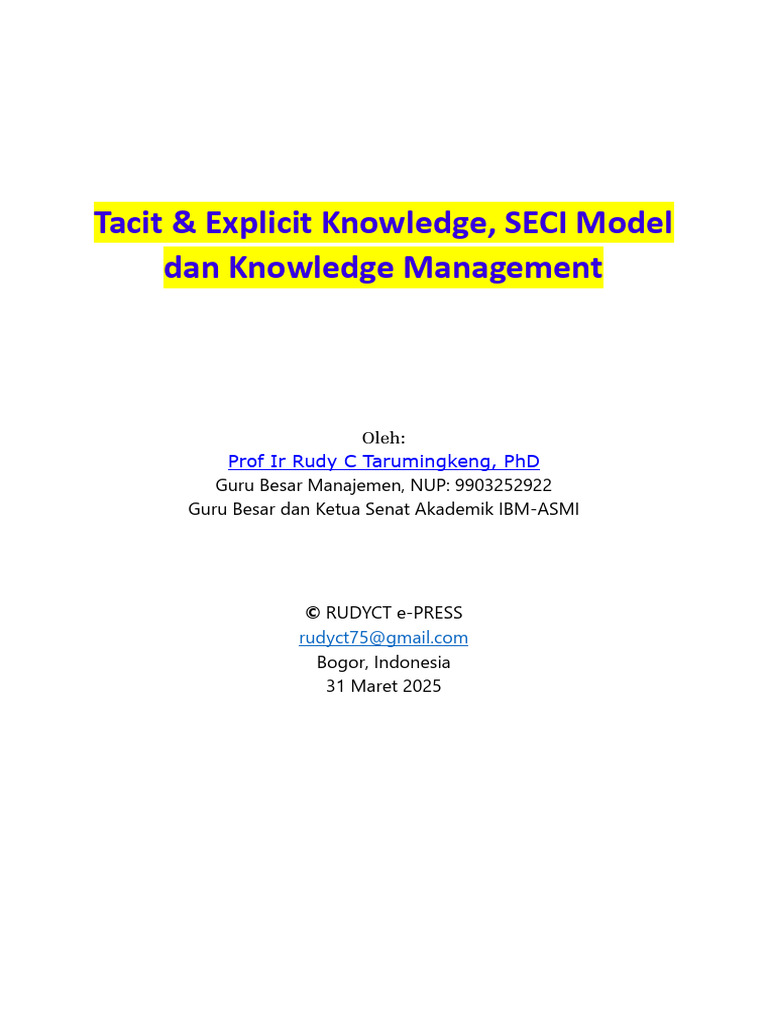 Tacit&Explicit Knowledge-SECI Model Dan Knowledge Management | PDF