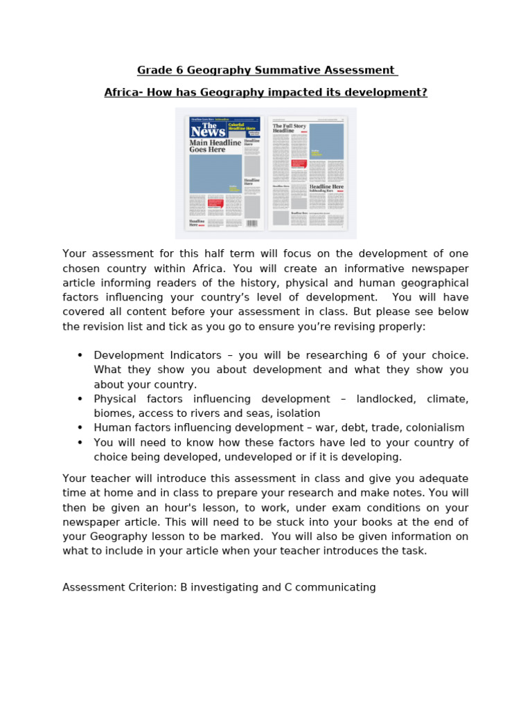 Grade 6 Geography Summative Assessment | PDF