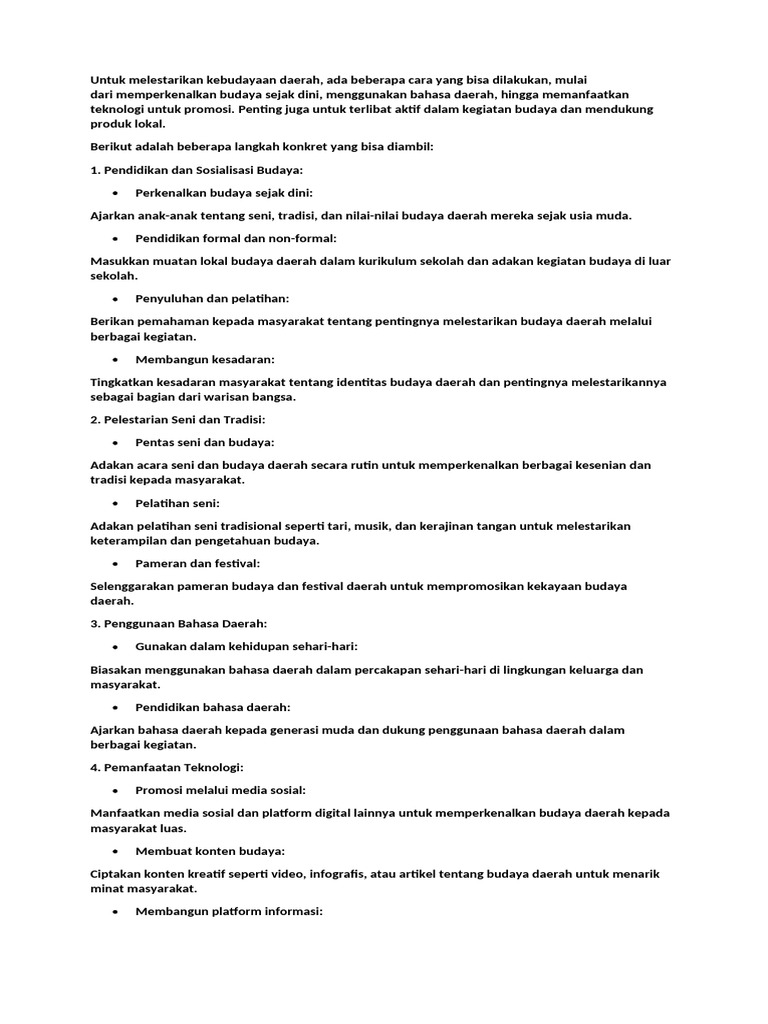Cara Melestarikan Budaya Kreatif Dan Daerah | PDF
