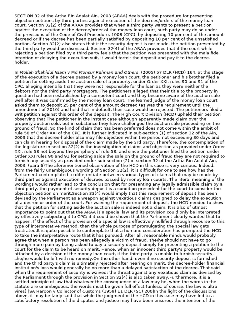 SECTION 32 of The Artha Rin Adalat Ain | PDF | Common Law | Public Law