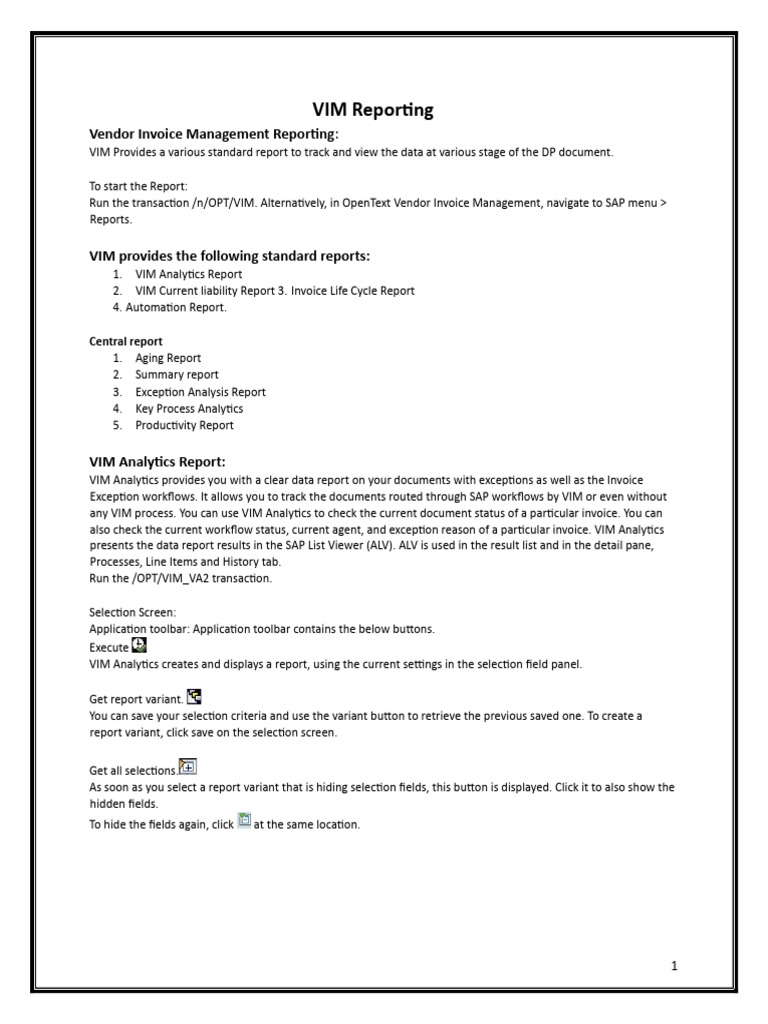 Vim Reports | PDF | Accounts Payable | Analytics