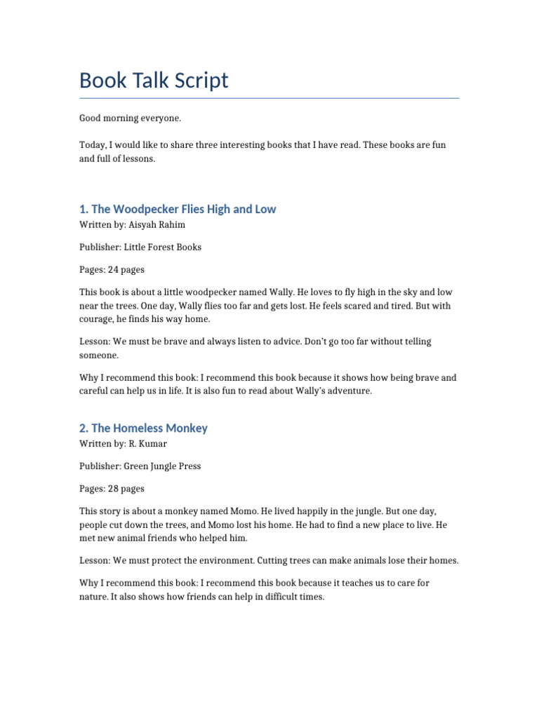 Book Talk Script Year 5 Updated | PDF