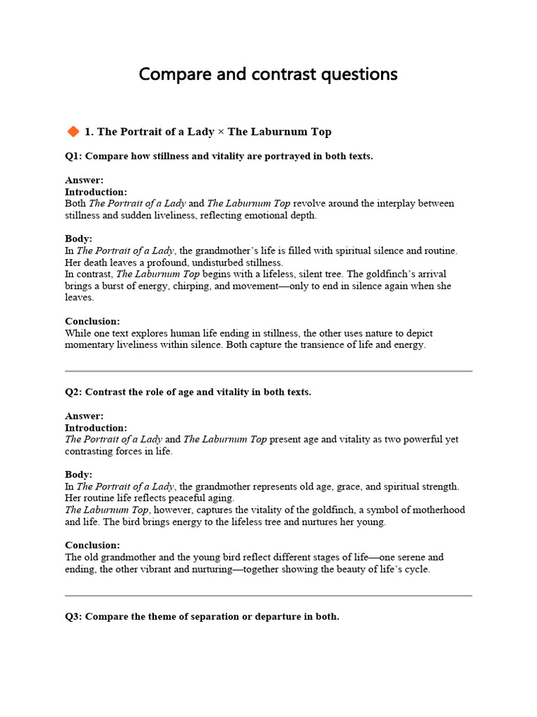 Compare and Contrast Questions | PDF | Silence | Nostalgia