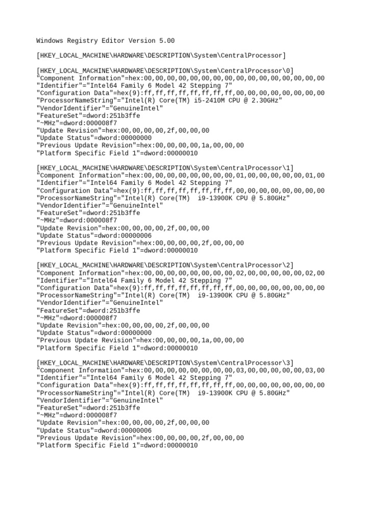 Intel CPU Registry Information | PDF