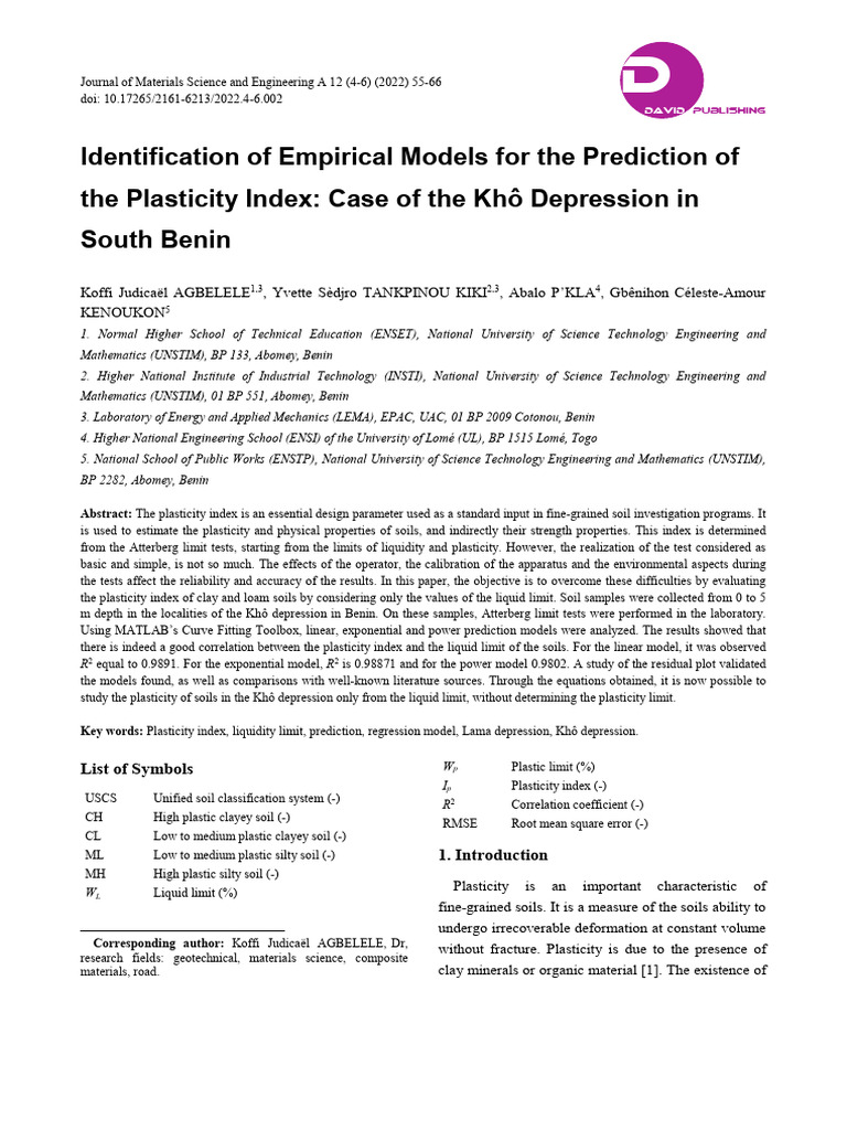 Identification of Empirical Models For The Prediction of | PDF | Soil ...