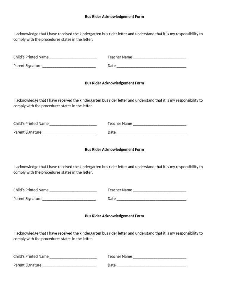 Bus Rider Acknowledgement Form | PDF