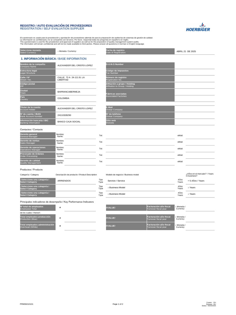 Anexo 1 Hoe - Supplier Self Evaluation Form - Sp-En - 202404 - Official ...