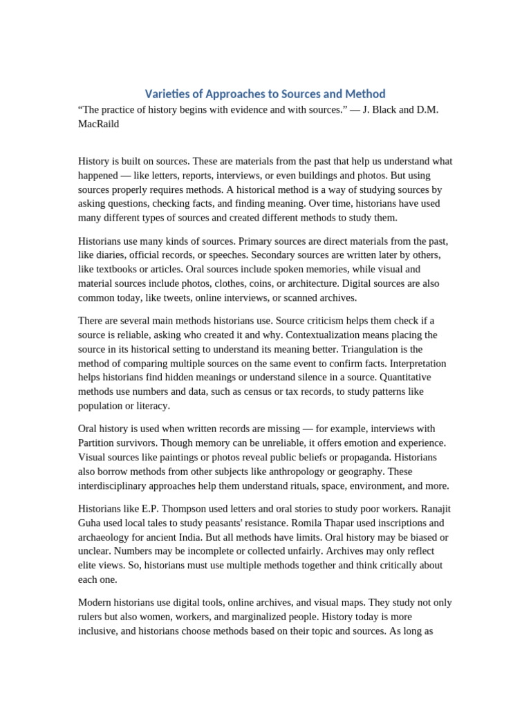 Varieties of Approaches To Sources and Method | PDF | Historian | Oral ...