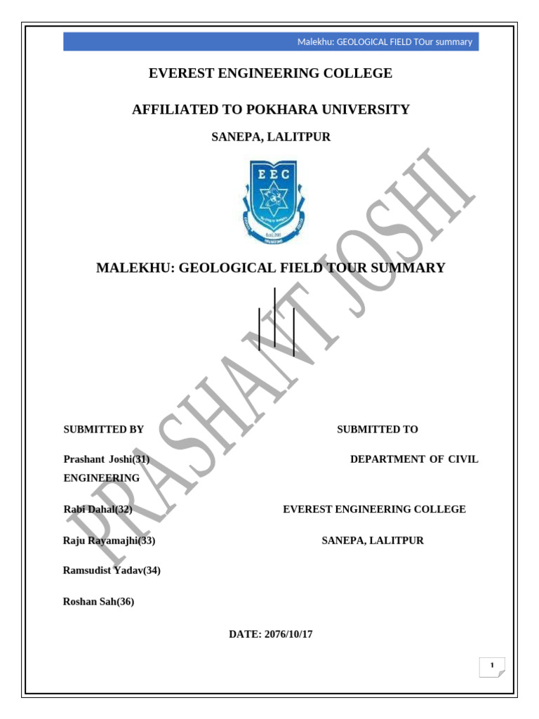 Engineering Geology Field Report | PDF | Fault (Geology) | River Delta