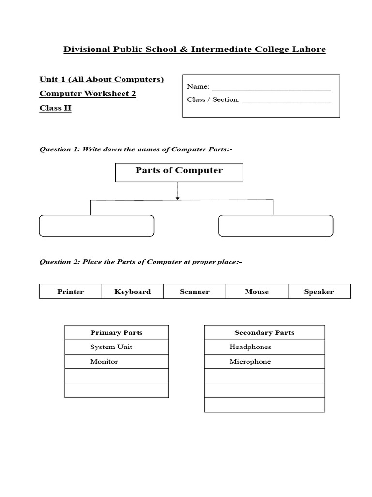 Class 2 Computer Worksheet 2 (Unit 1) 2025-26 | PDF