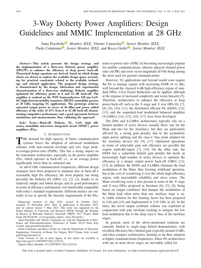 3-Way Doherty Power Amplifiers Design Guidelines and MMIC ...