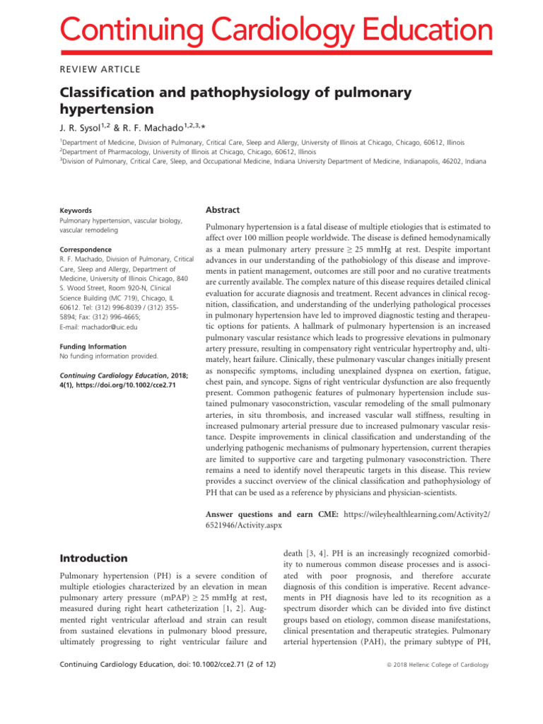 Pulmonary Hypertension Classification | PDF | Heart | Hypertension