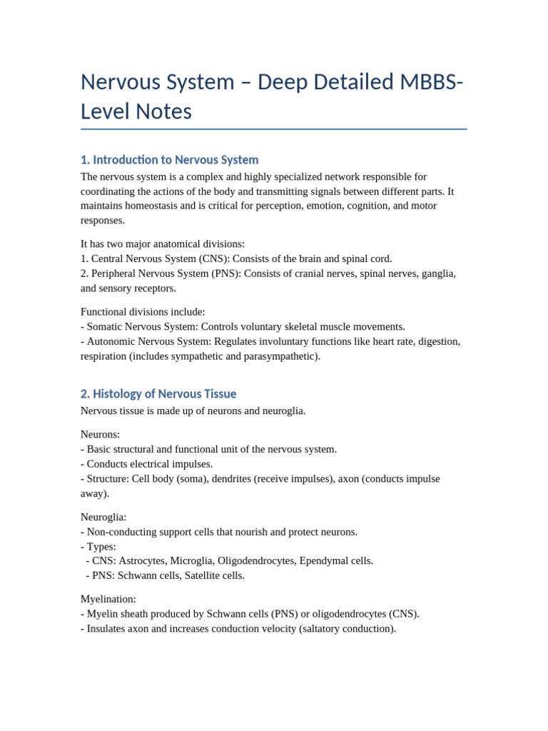 Nervous System MBBS Notes Part1 | PDF | Central Nervous System ...