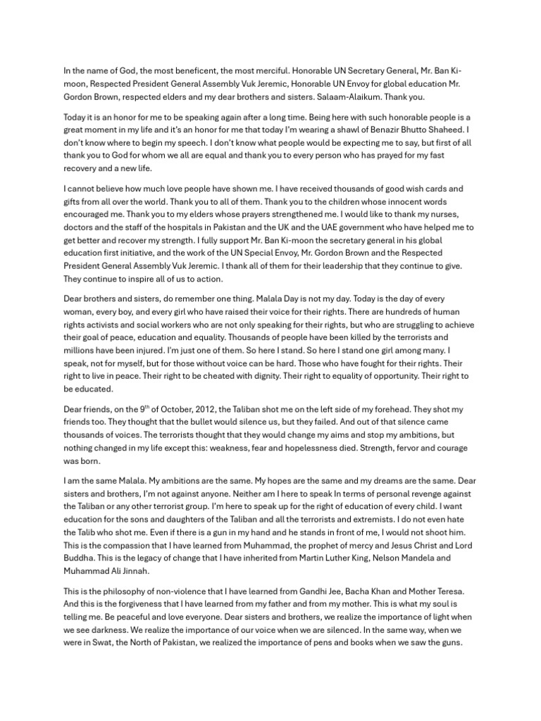 Malala Yousafzai UN Speech 2013 | PDF | Malala Yousafzai
