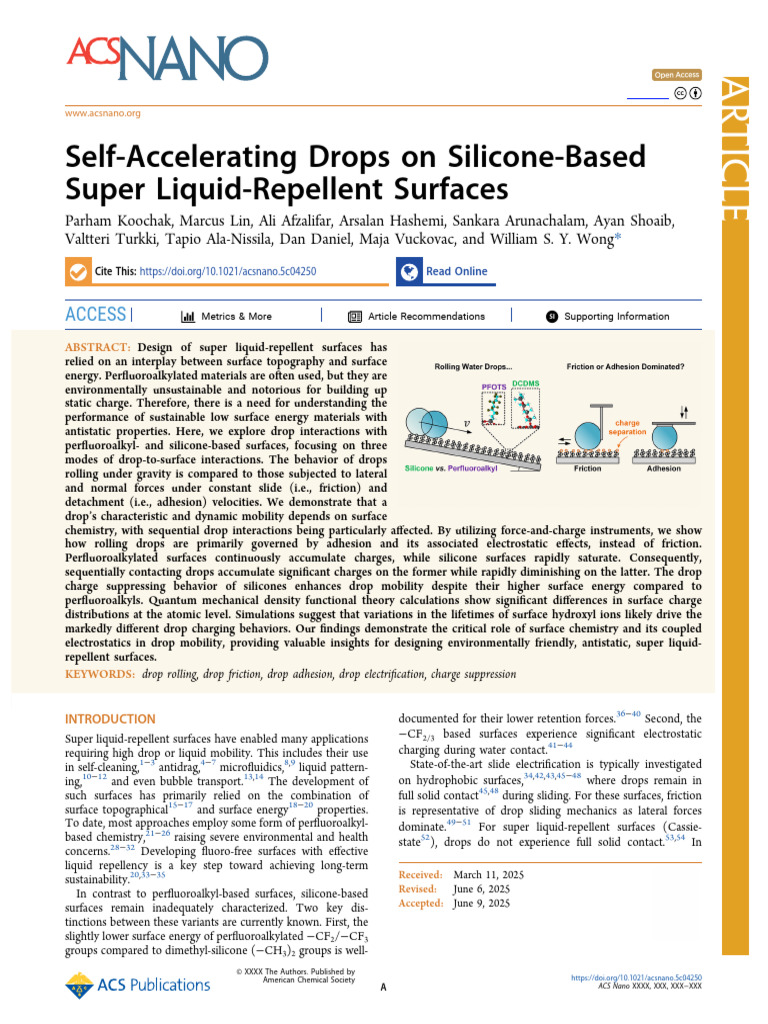 Koochak Et Al 2025 Self Accelerating Drops On Silicone Based Super Liquid Repellent Surfaces ...