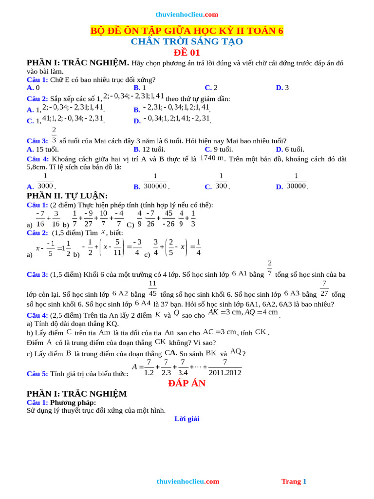 Bo 5 de On Tap Giua HK2 Toan 6 CTST 2024 2025 | PDF