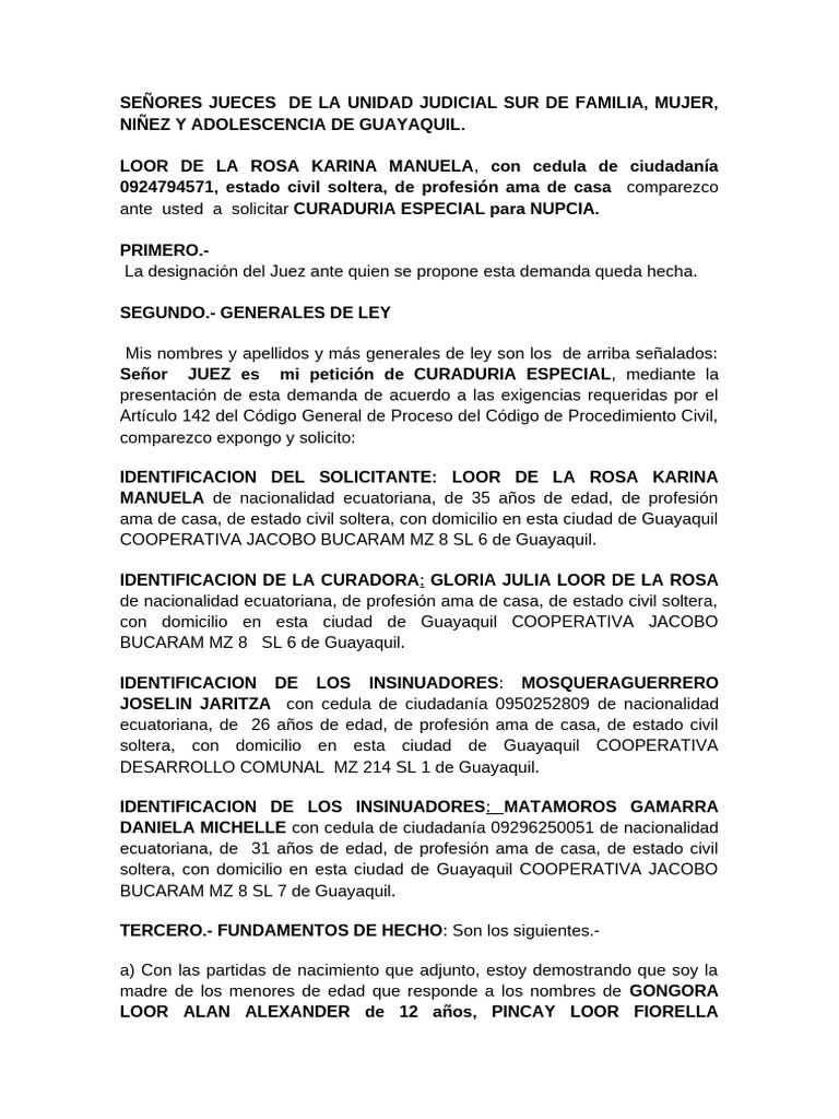 Solicitud de Curaduría Especial en Guayaquil | PDF | Justicia | Crimen ...