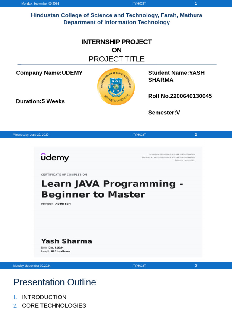 Internship Presentation YASH | PDF | Databases | Object Oriented Programming