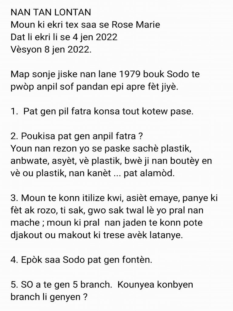 Nan Tan Lontan Vèsyon 8 Jen 2022 | PDF