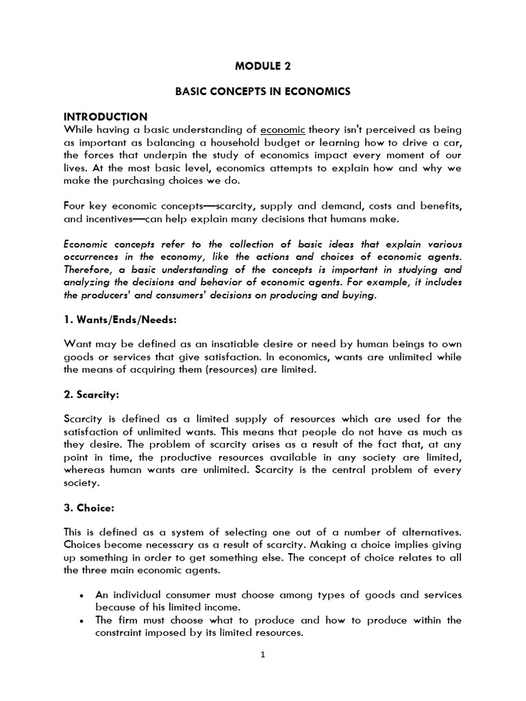 Module 2 - Basic Concepts in Economics | PDF | Economics | Theory