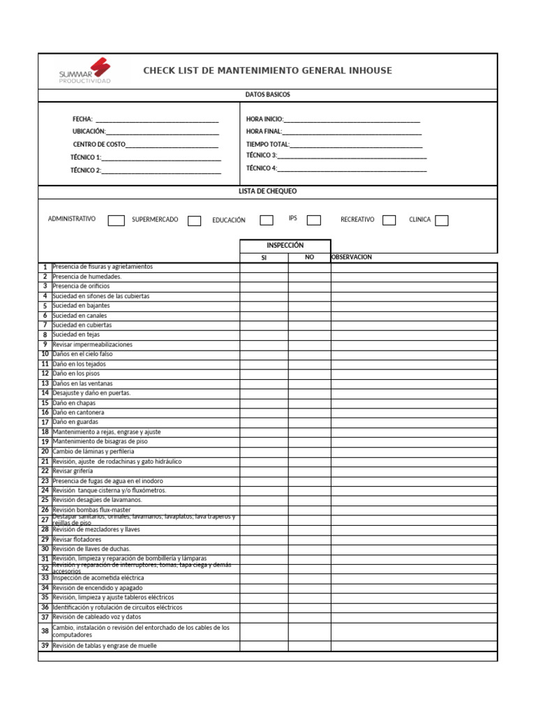 Formato Check List Mtto Programado Inhouse-Movil | PDF | Bienes manufacturados
