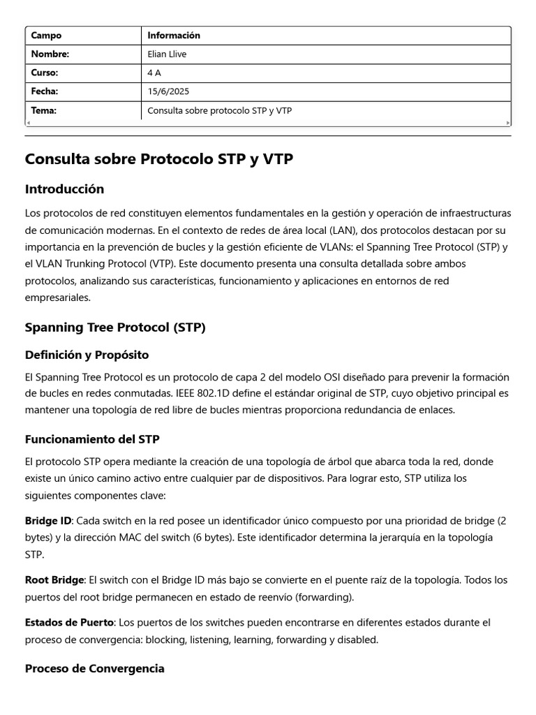 Consulta Sobre Protocolo STP y VTP - Formato APA | PDF | Transmisión de ...