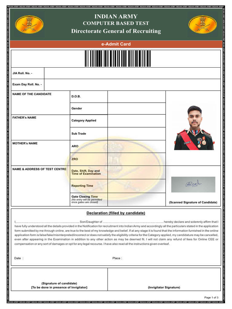 Ajit Army Cee Admit Card | PDF | Identity Document