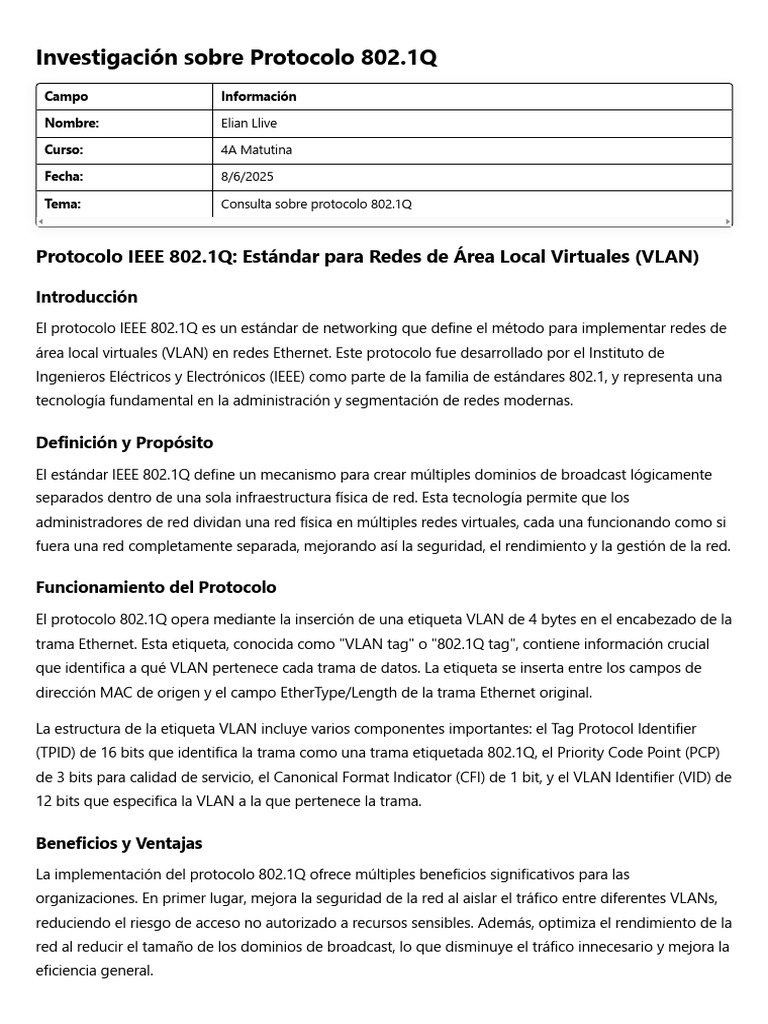 Investigación Sobre Protocolo 802.1Q | PDF | Red de computadoras | Redes de computadoras