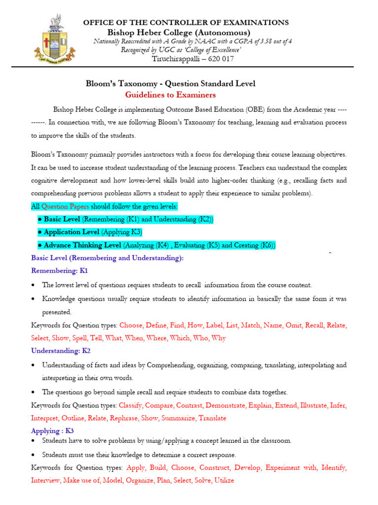 Bloom's Taxonomy Guidelines | PDF | Evaluation | Thought