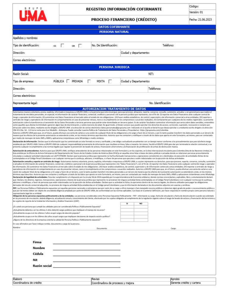 Formato Codeudor | PDF | Información | Lavado de dinero