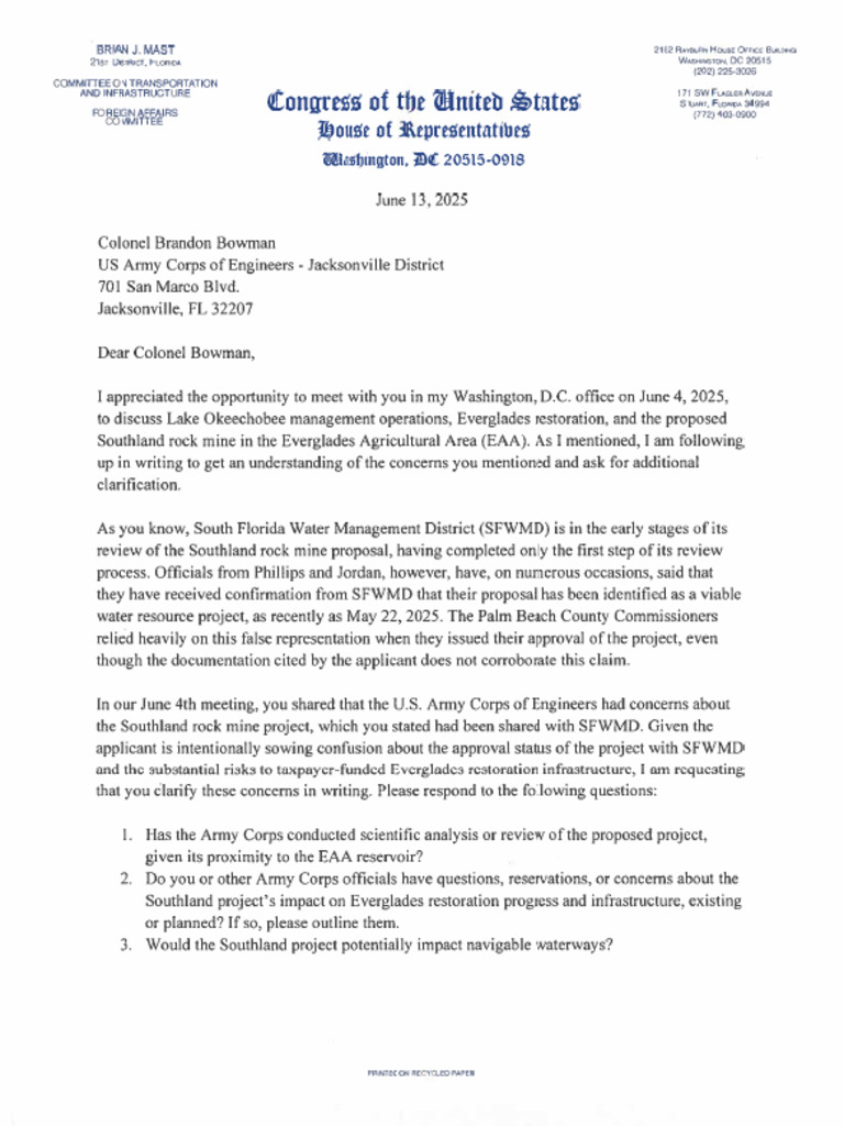 Mast Letter To Col. Bowman Southland | PDF