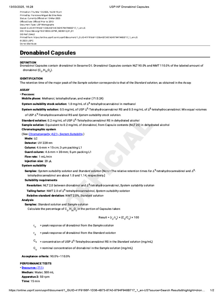 USP Monograph: Dronabinol Capsules | PDF | Chromatography | Laboratory ...