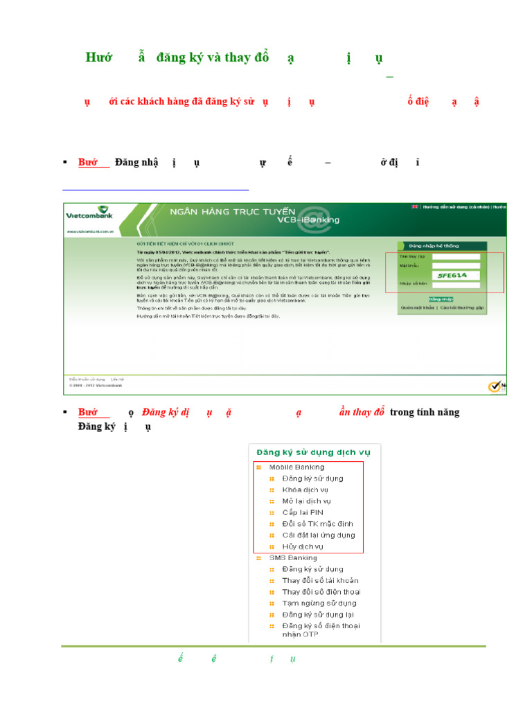 HD Dang Ky Va Thay Doi Trang Thai Dich Vu VCB-Mobile B@Nking Tren VCB-iB@Nking 0813 | PDF