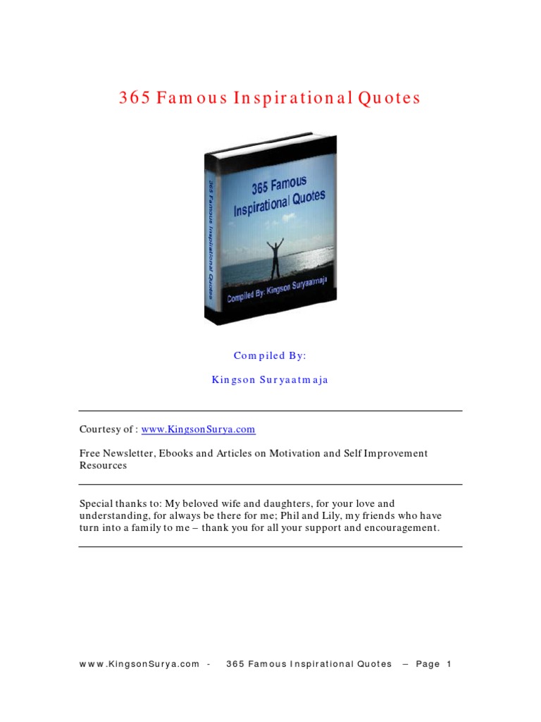 365 Famous Inspirational Quotes: Compiled By: Kingson Suryaatmaja | PDF