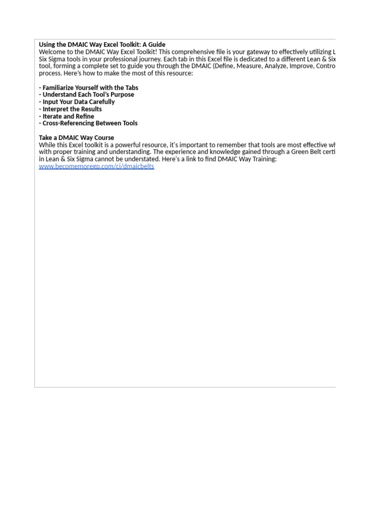Six Sigma DMAIC Toolkit Overview | PDF | Six Sigma