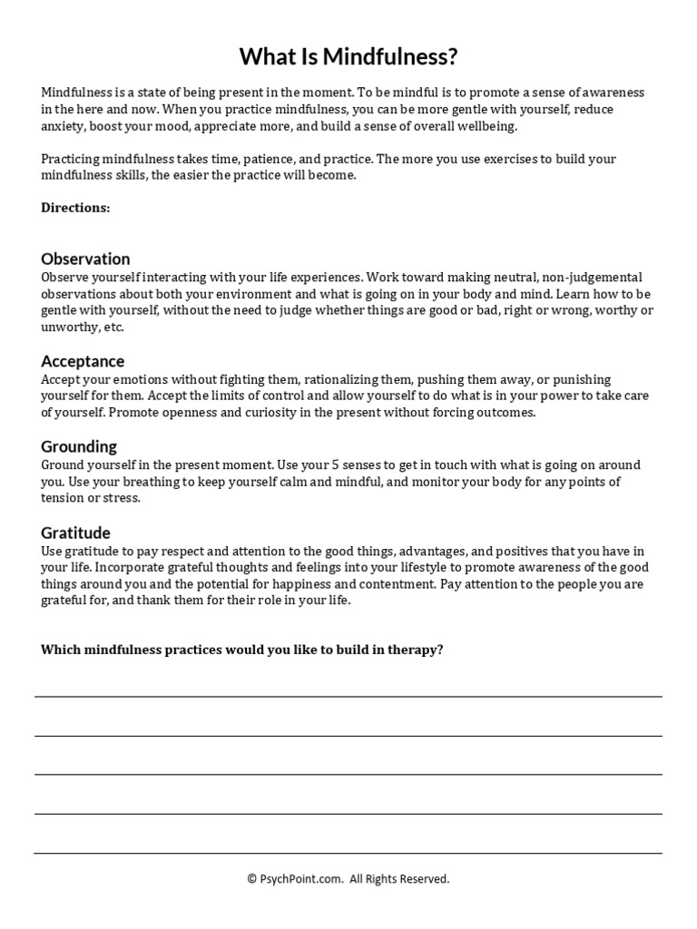 What Is Mindfulness Worksheet | PDF