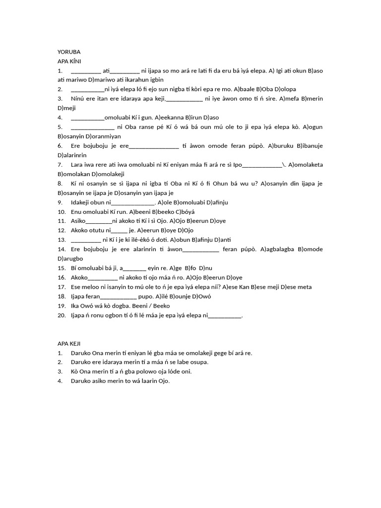 Third Term Examination Questions (Yoruba Pry2) | PDF