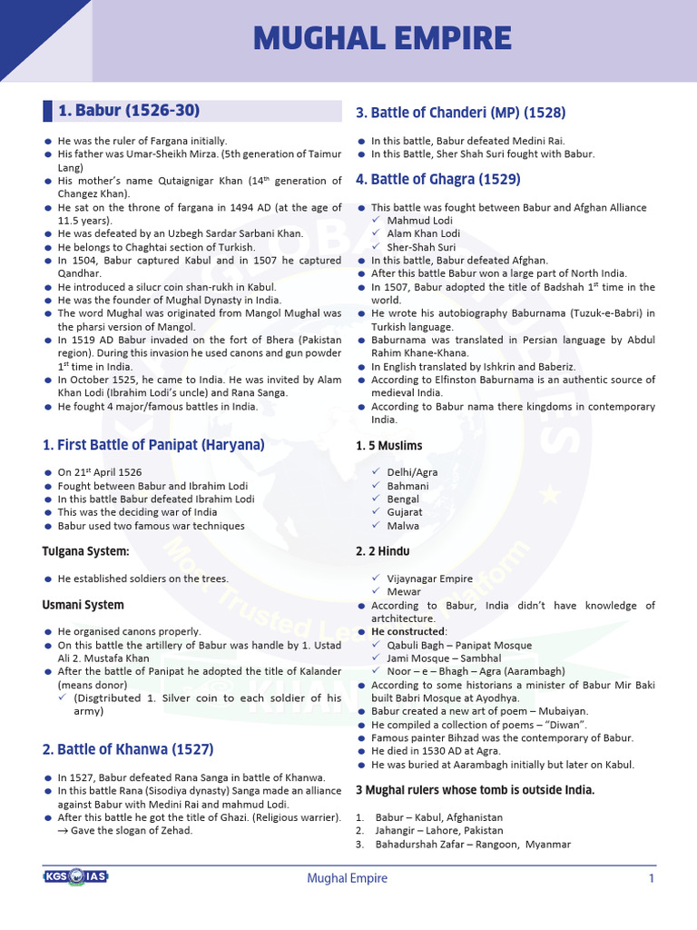 Key Battles of the Mughal Empire | PDF | Mughal Empire