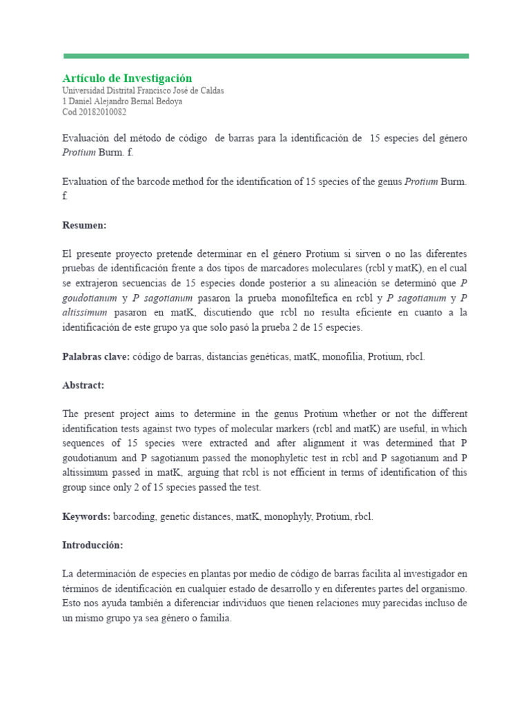 Evaluación Del Método de Código de Barras para La Identificación de 15 ...